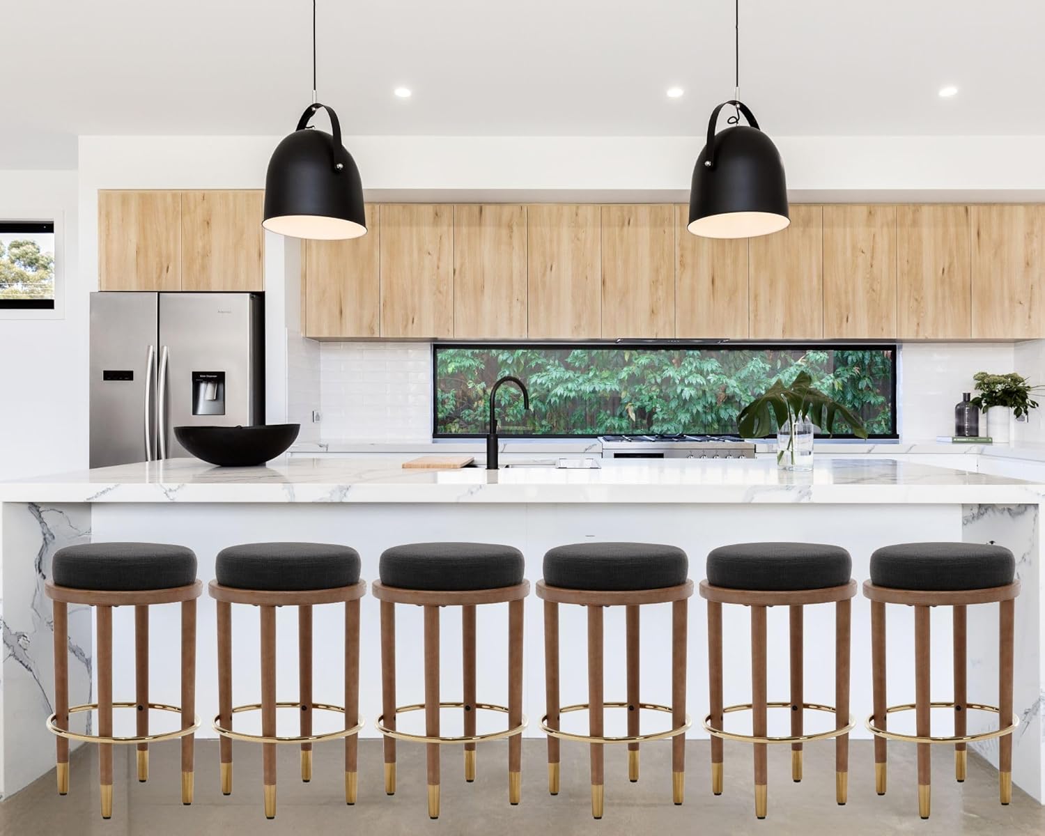 26’’ Rustic Backless Bar Stools with Hardwood Legs, Counter Height Bar ...