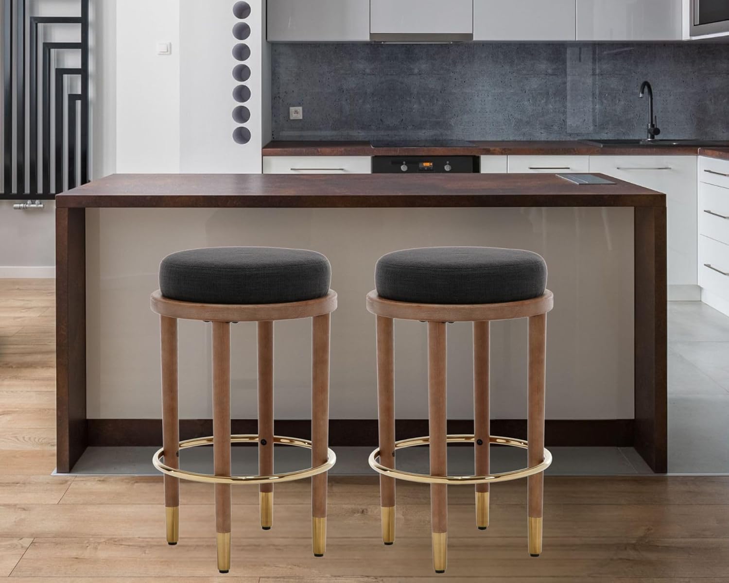 26’’ Rustic Backless Bar Stools with Hardwood Legs, Counter Height Bar ...