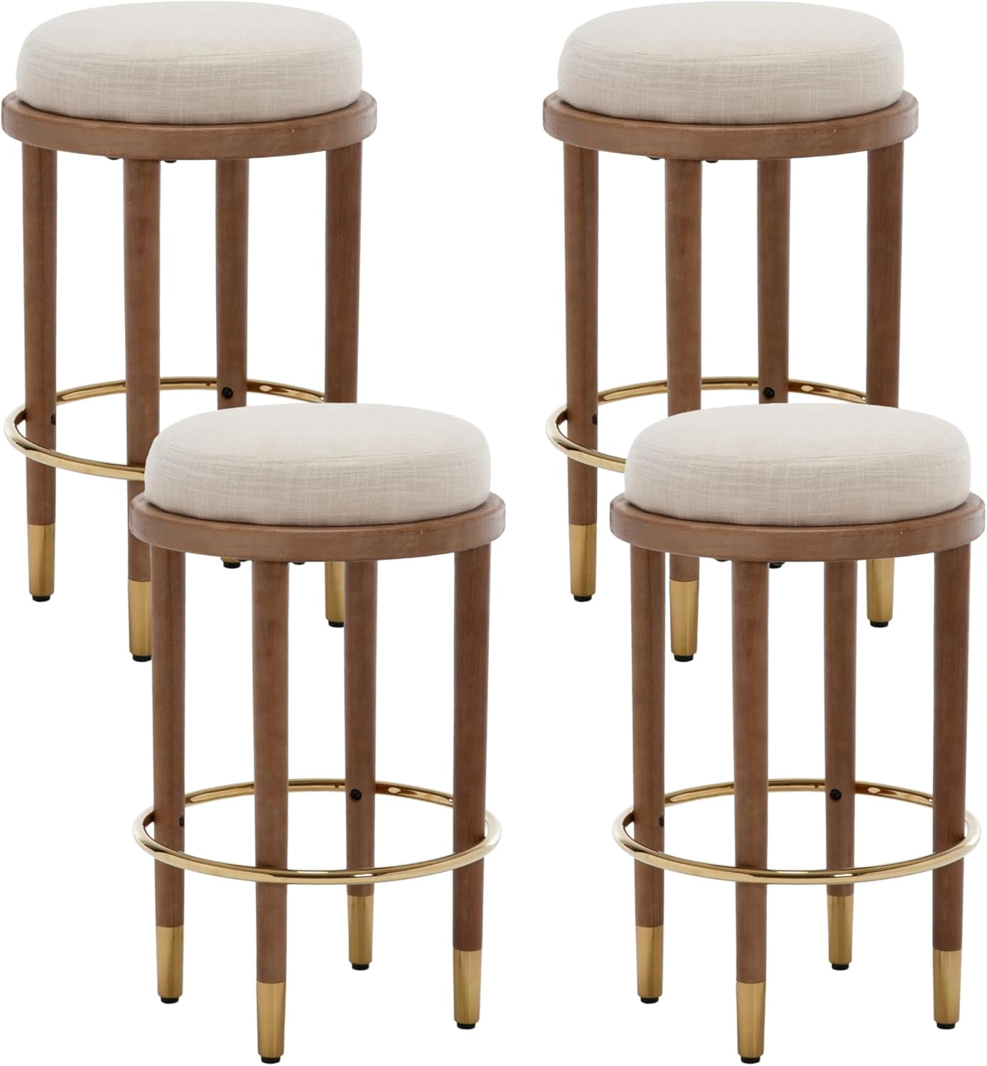 26” Rustic Backless Bar Stools Set of 2 with Wooden Legs, Round Counter ...