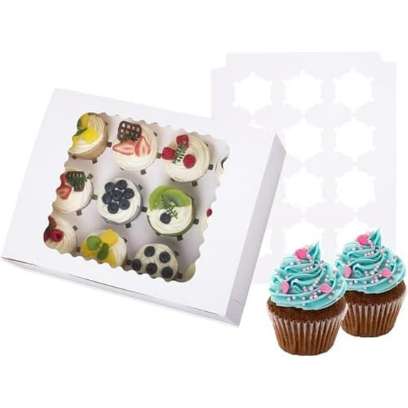 26-Set Cupcake Boxes Hold 12 Standard Cupcakes, Food Grade Cupcake ...
