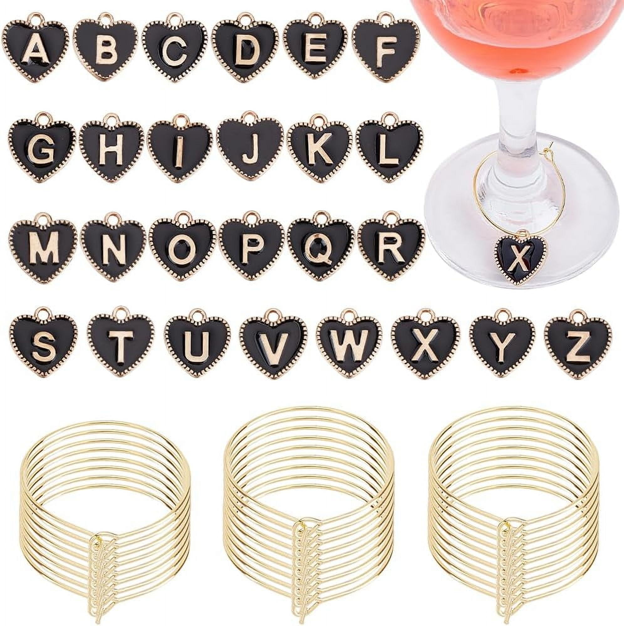 26 Sets Wine Charms for DIY Stem Glasses Cup Tags with Rings Heart ...