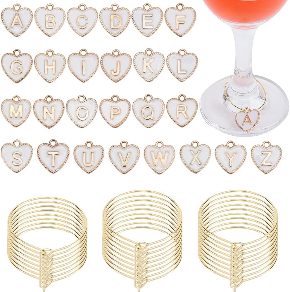 26 Sets Wine Charms for Stem Glasses Cup Tags with Rings Heart Enamel ...