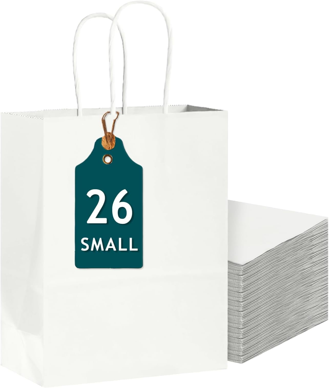 26- Small Size Paper Bags with Handles 8.3""x3.15" White Party Shopping ...