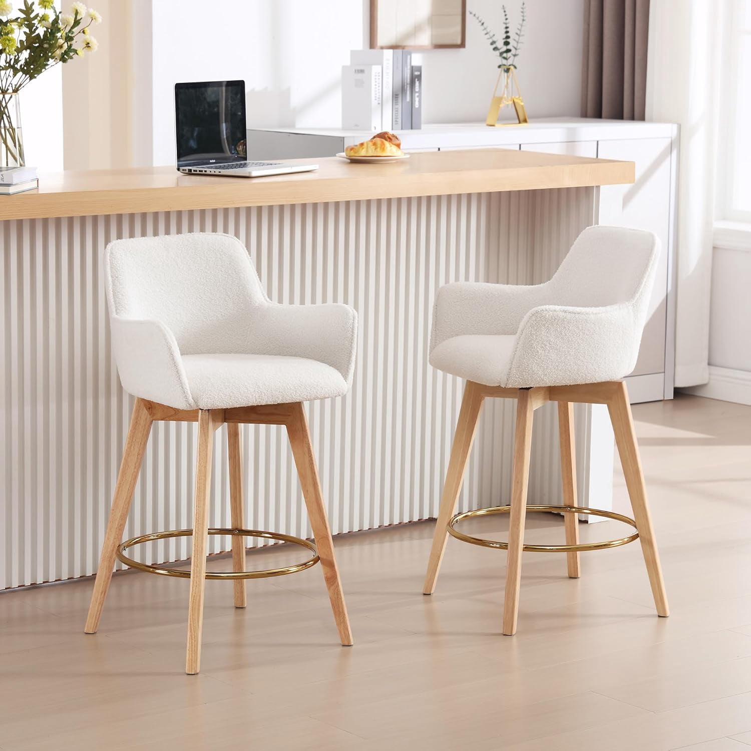 26'' Swivel Bar Stools Set of 2, Counter Height Bar Chairs with Curved ...