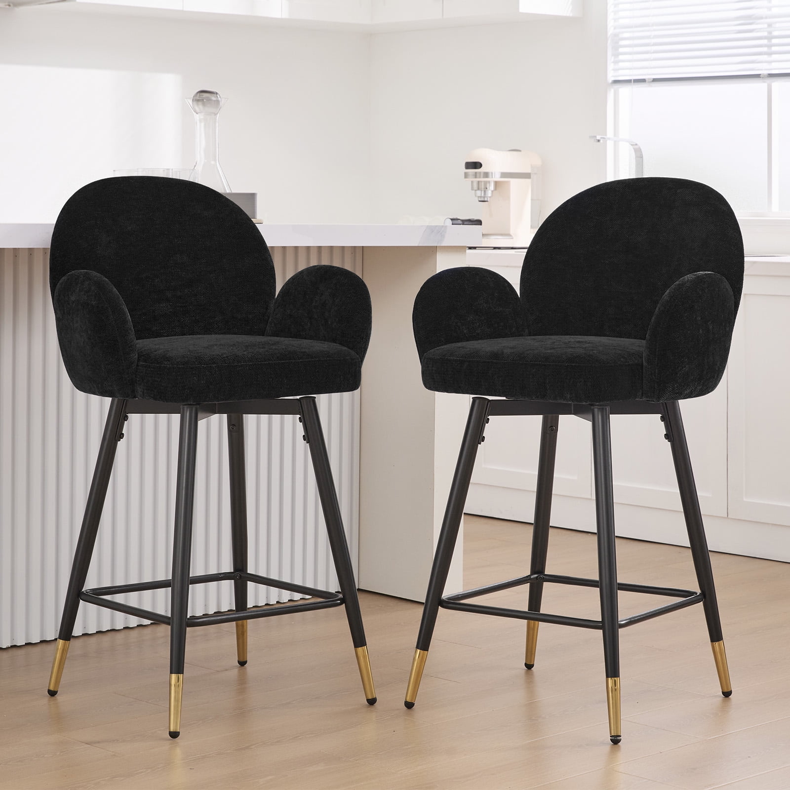 26" Swivel Bar Stools Set of 2, Counter Height Bar Stools with Full ...