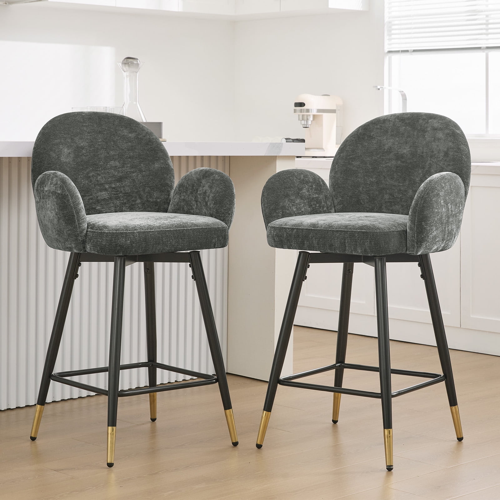 26" Swivel Bar Stools Set of 2, Counter Height Bar Stools with Full ...