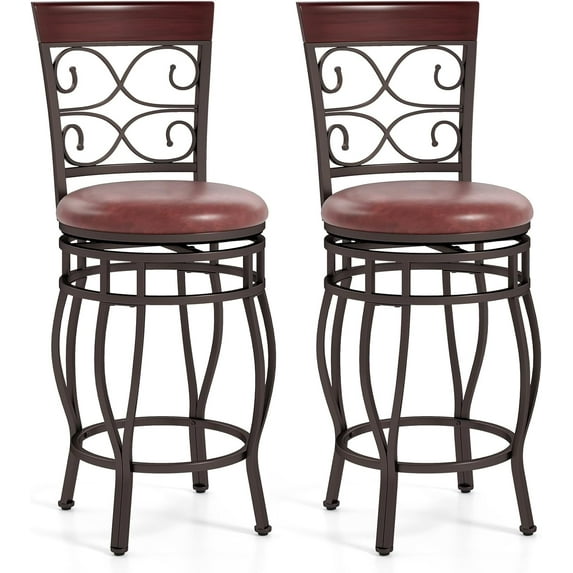 26" Swivel Bar Stools Set of 2, Counter Height Bar Stools w/Back ...