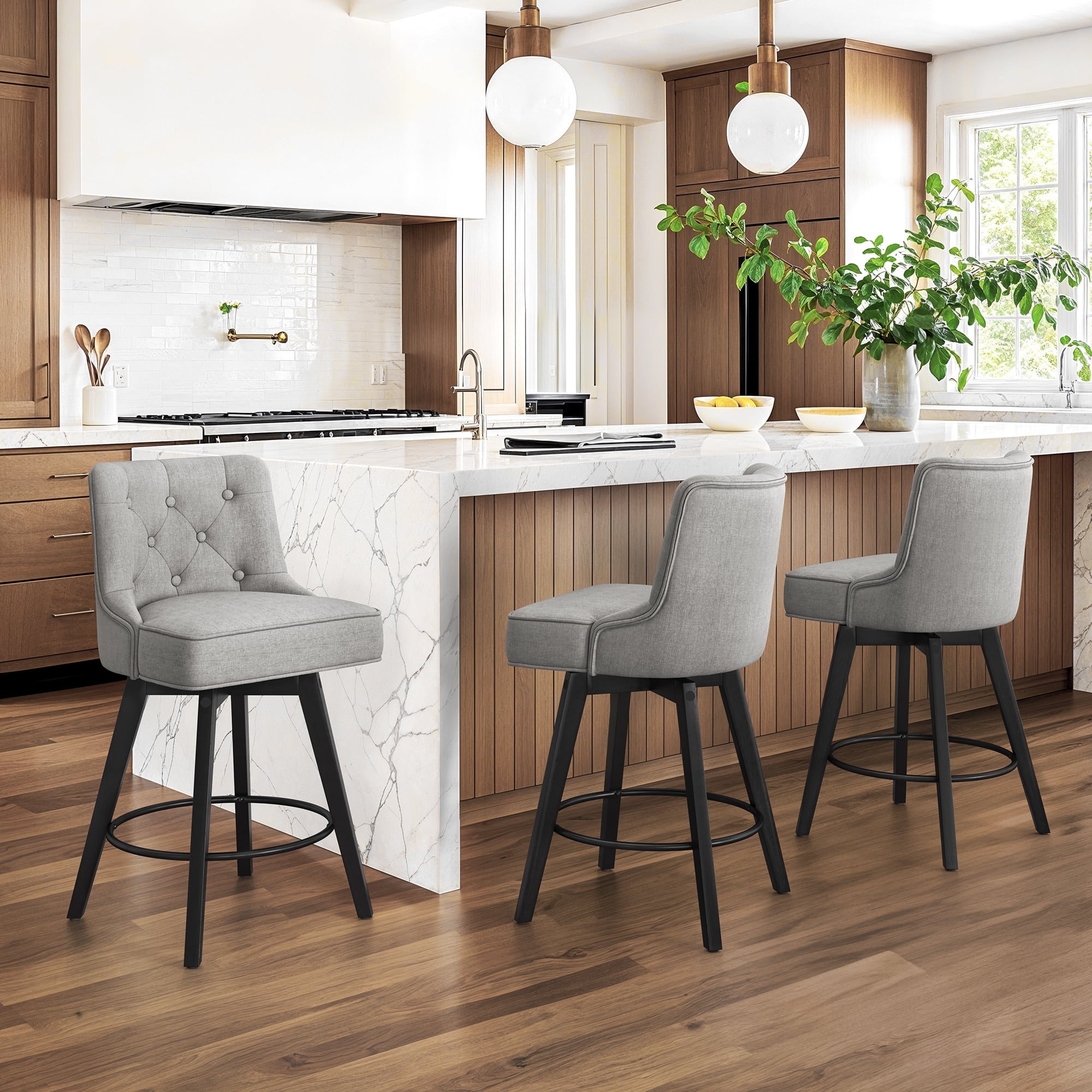 Dycanpo 26" Swivel Counter Height Bar Stools Set of 3 with Back Linen ...