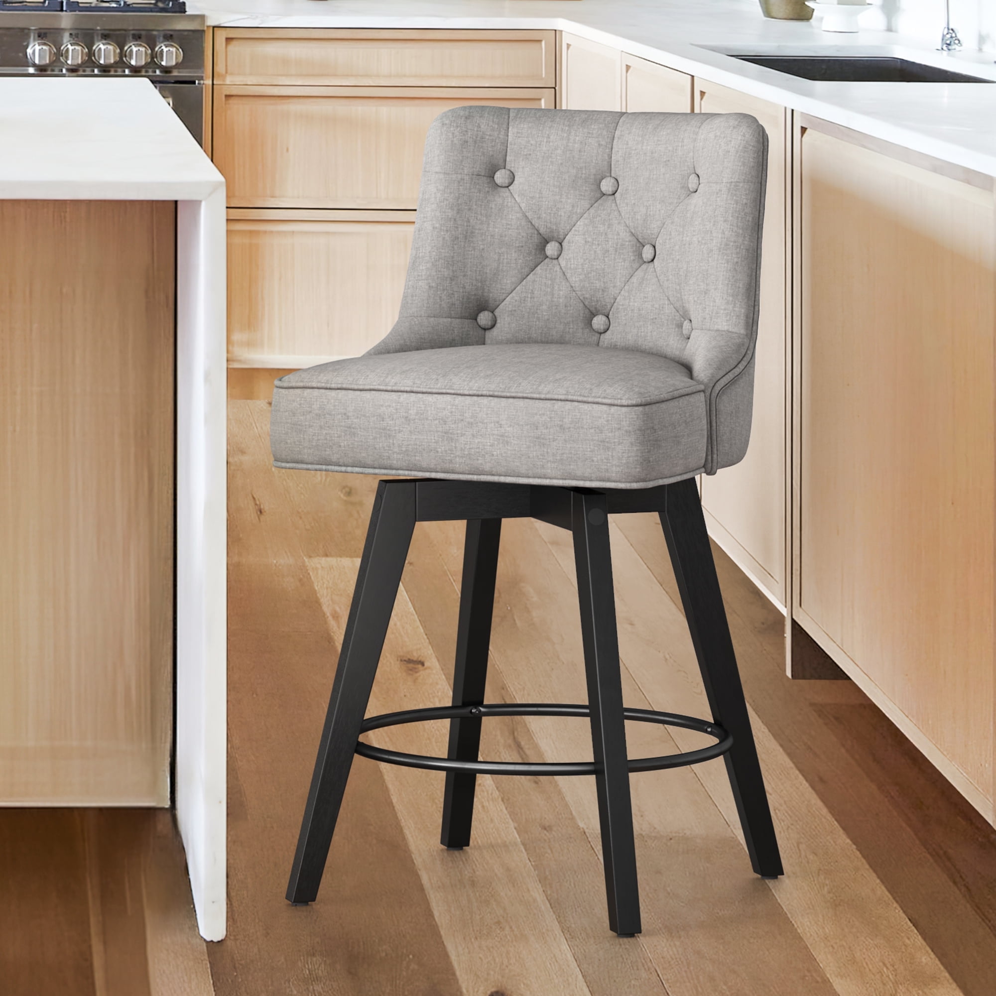 Dycanpo 26" Swivel Counter Height Bar Stools, with Back Linen Fabric ...
