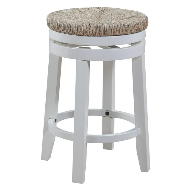 26" Swivel Counter Stool Engineered Wood Woven Seagrass Seat in White 2 ...