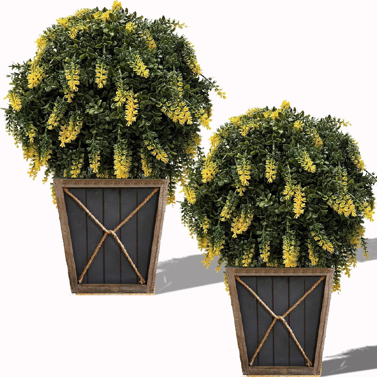 26" T 17.5" W Artificial Chinese Forsythia Plant, Natural Boxwood Trunk ...