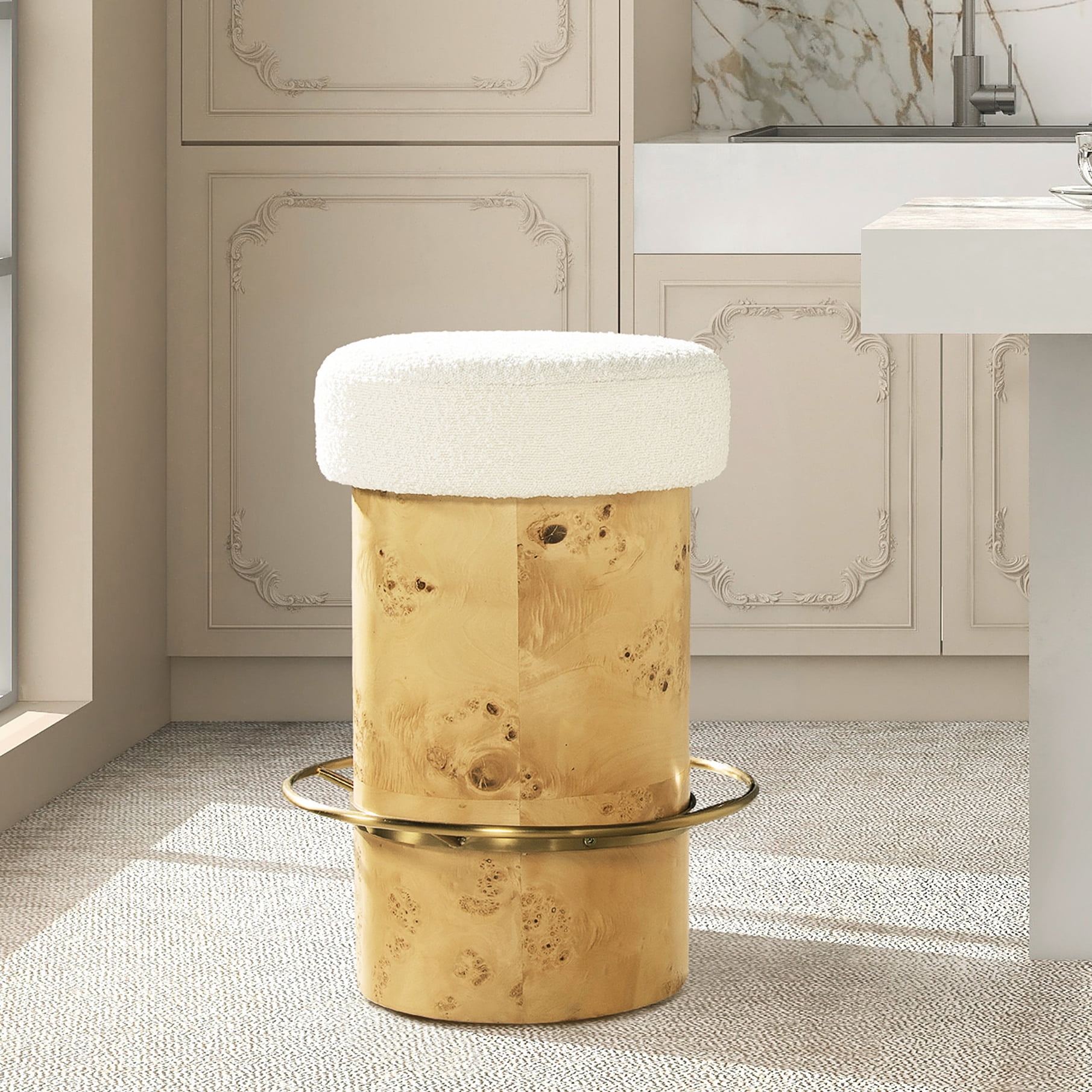 26" Upholstered Counter Stool, Foam Filled Boucle, Durable Build ...