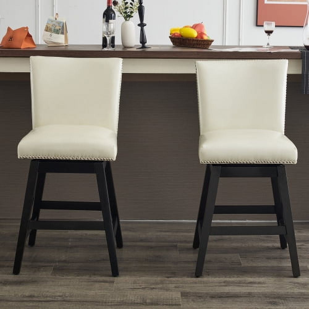 26" Upholstered Swivel Bar Stools Set of 2, Modern PU Leather High Back ...