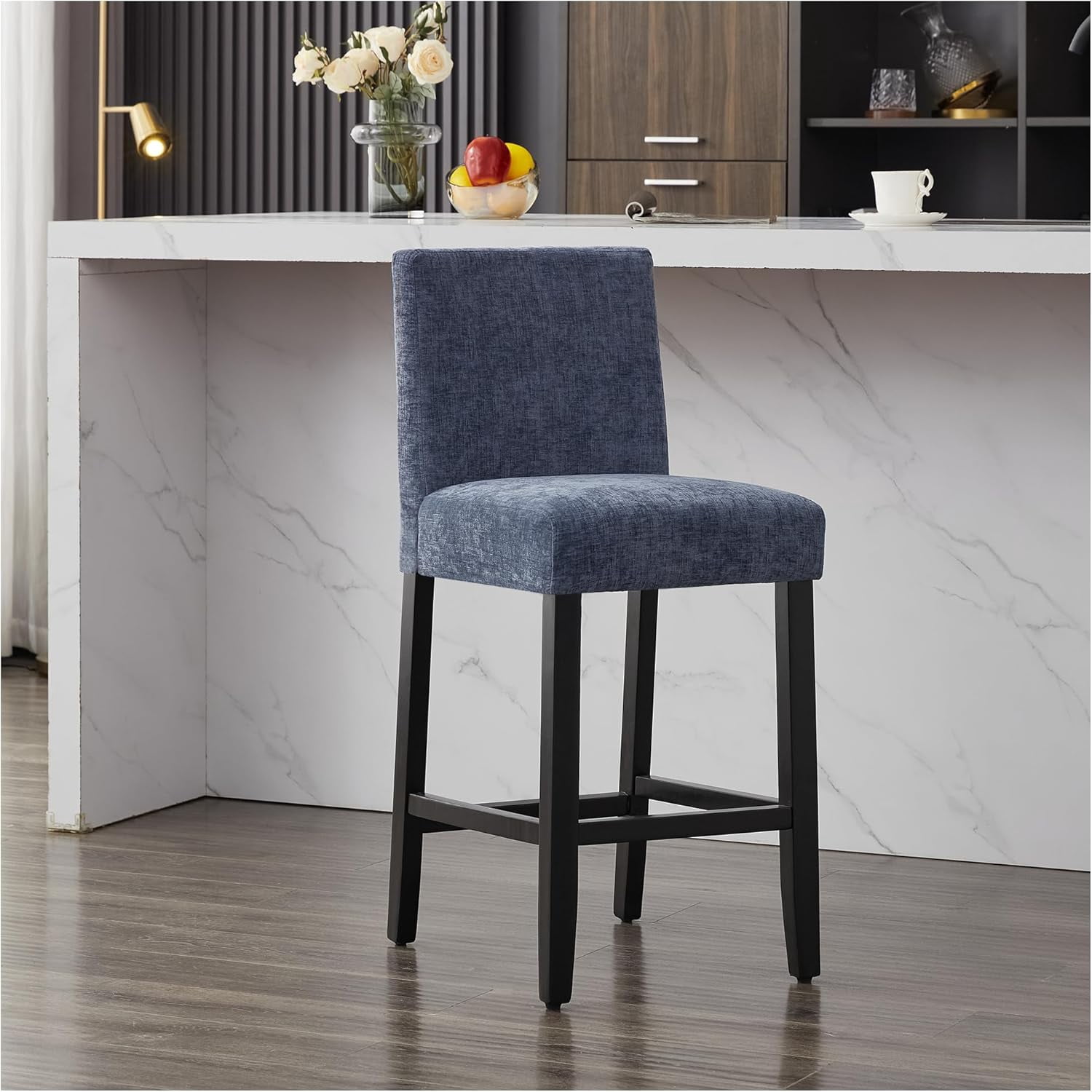 26'' Velvet Chenille Bar Stools, Modern Upholstered Bar Height Bar ...