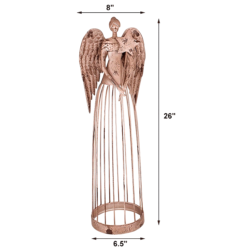 26" Vintage Metal Angel Statue with Star Wand - Rustic Garden & Patio ...