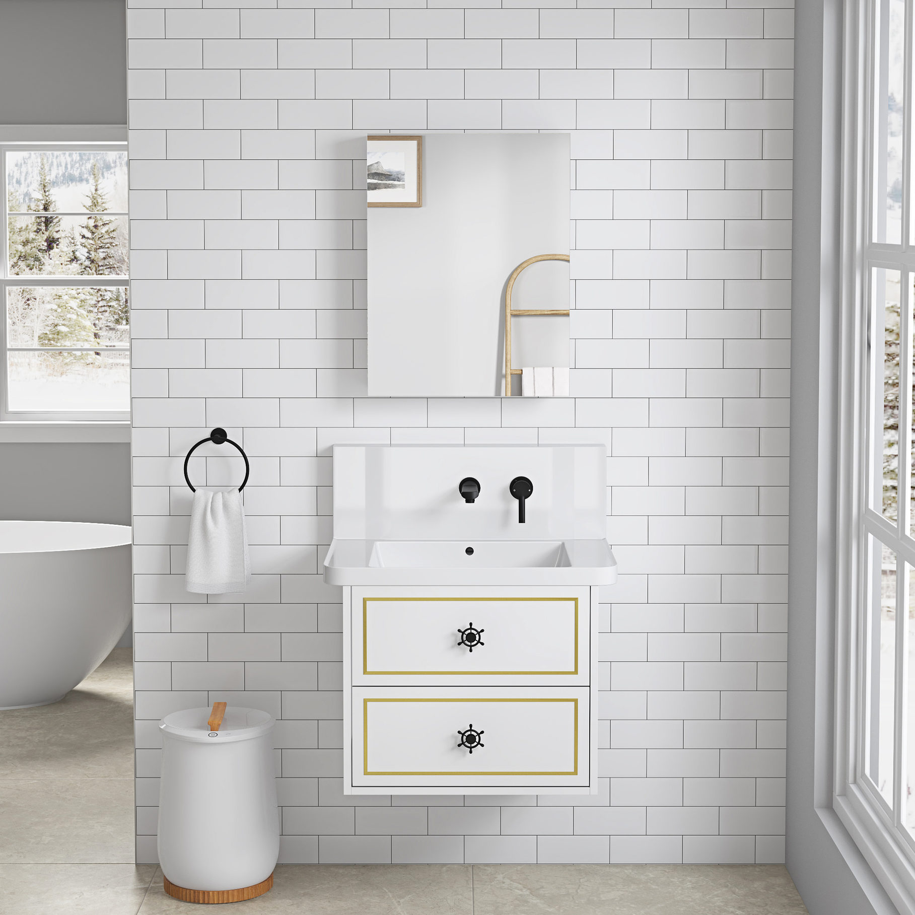 26'' Wide, White Engineered Wood - Combine Wall Cabinet & Vanity Mirror ...