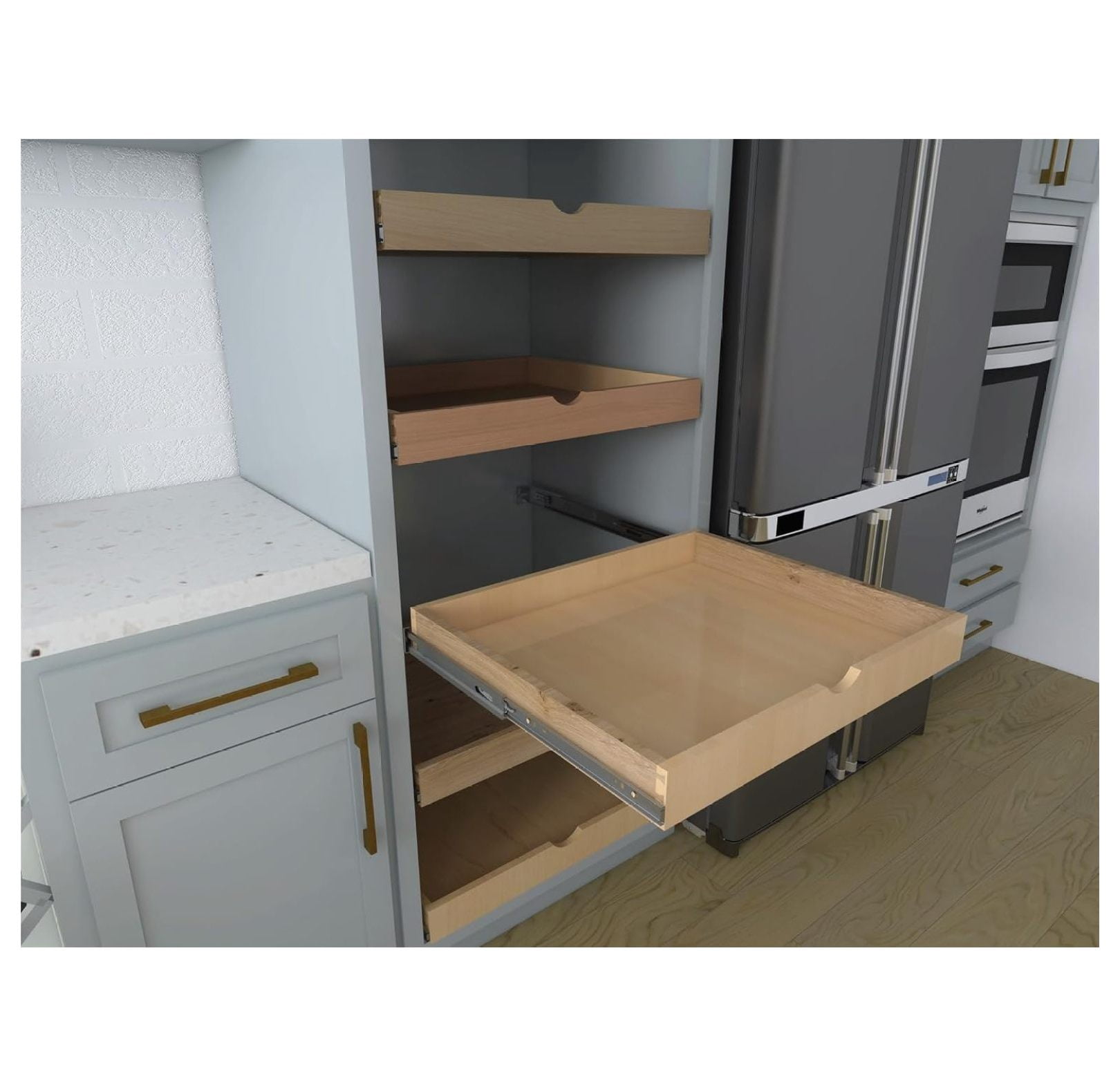 26'' Width Drawer Roll Wood Tray Drawer Box Kitchen Organizer Cabinet ...