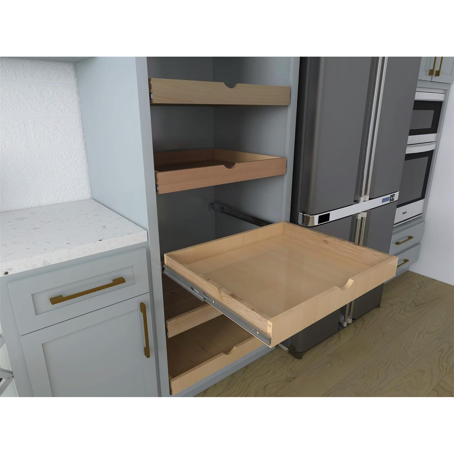 26'' Width Drawer Roll Wood Tray Drawer Box Kitchen Organizer Cabinet ...