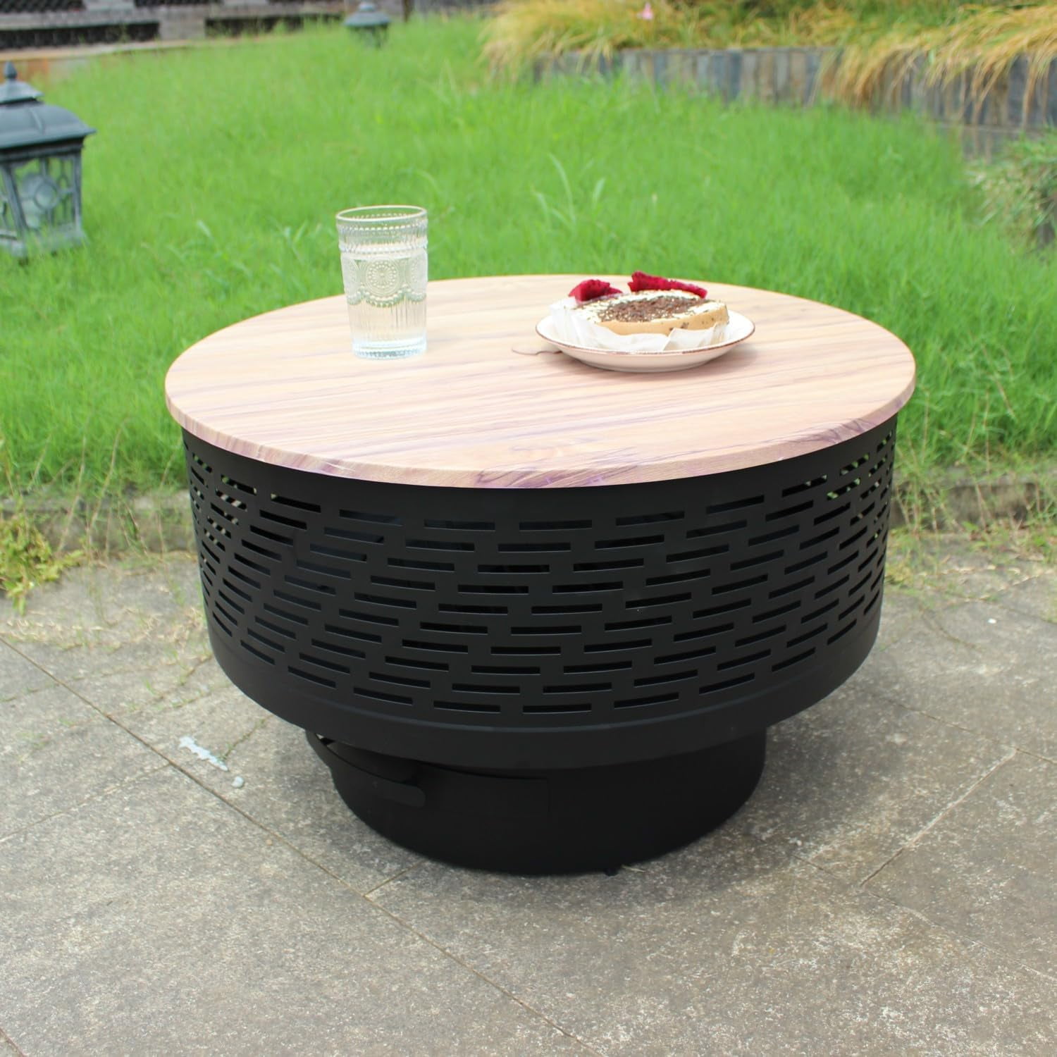 26" Wood Burning Fire Pits with Grill & Lid, Fire Pit Table for Outside ...