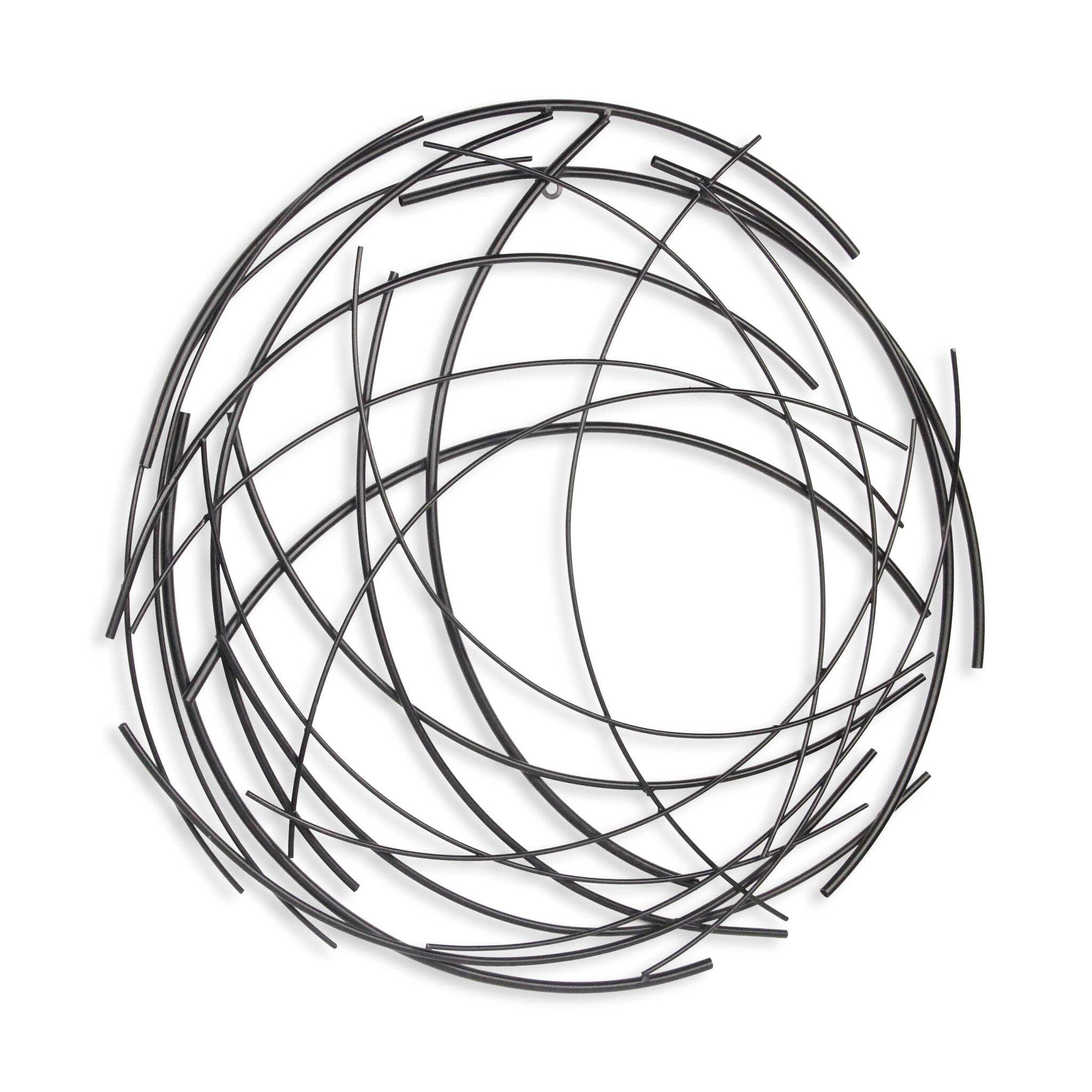 26" X 26" Black Metal Abstract Lines Round Hanging Dimensional ...