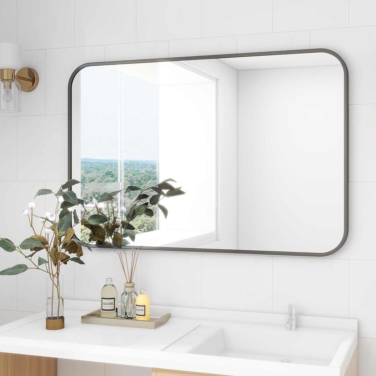 26" X 38" Rectangular Aluminum Alloy Frame Wall Mount Bathroom Mirror ...