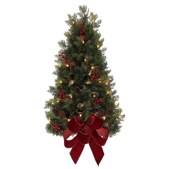 26 in. Battery Operated Pre-Lit Wall Tree with Red Bow - Walmart.com