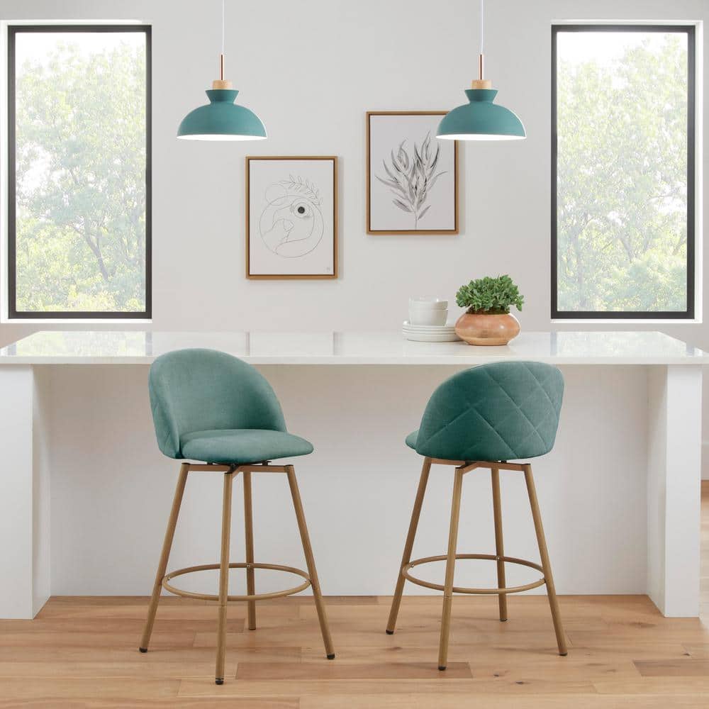 26 in. Colsted Aloe Blue Upholstered Counter Stools with Swivel Seat ...