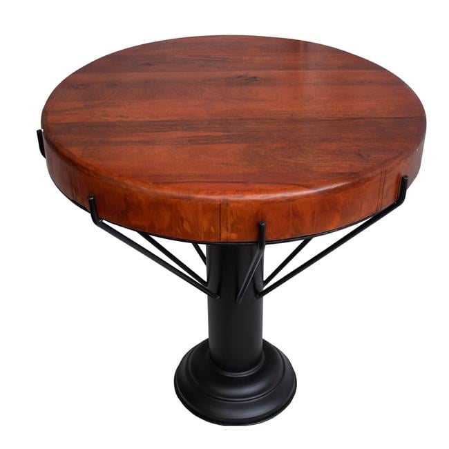 26 in. Handcrafted Round Side End Table - Thick Mango Wood Top, Black ...