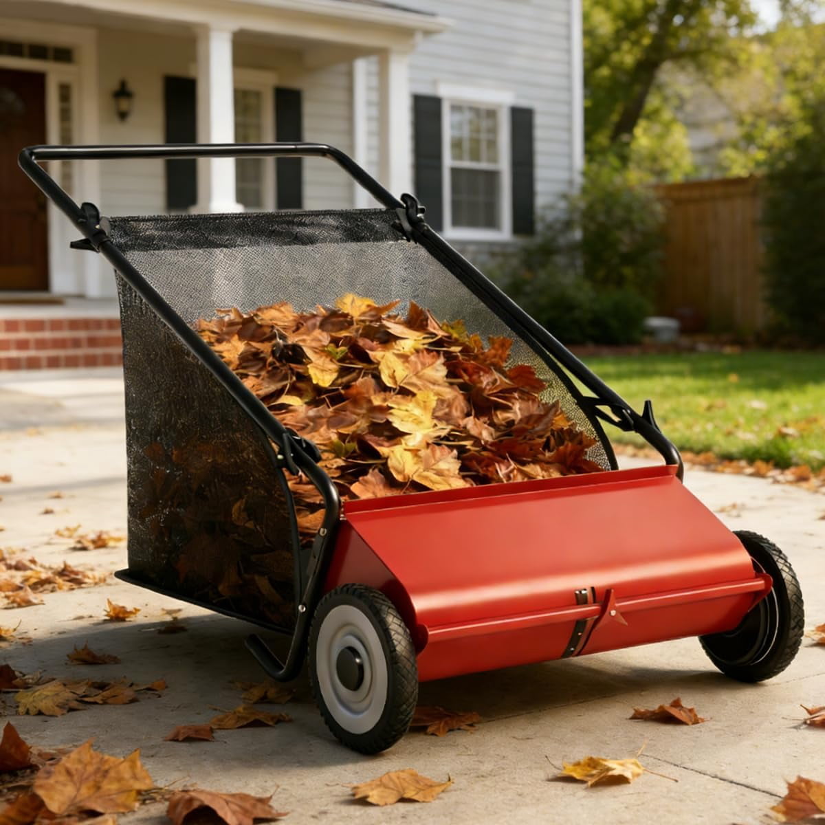 26 in Push Lawn Sweeper,Leaf & Grass Collector with Large Capacity 7 ...