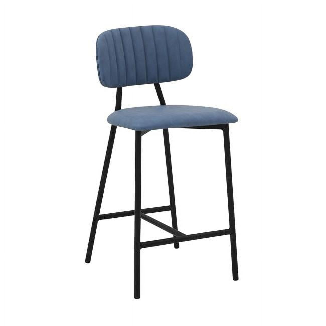 26 in. Rococo Counter Height Bar Stool, Blue Faux Leather & Metal ...