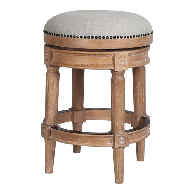 26 in. Solid Wood Swivel Backless Counter Height Bar Chair, Beige ...