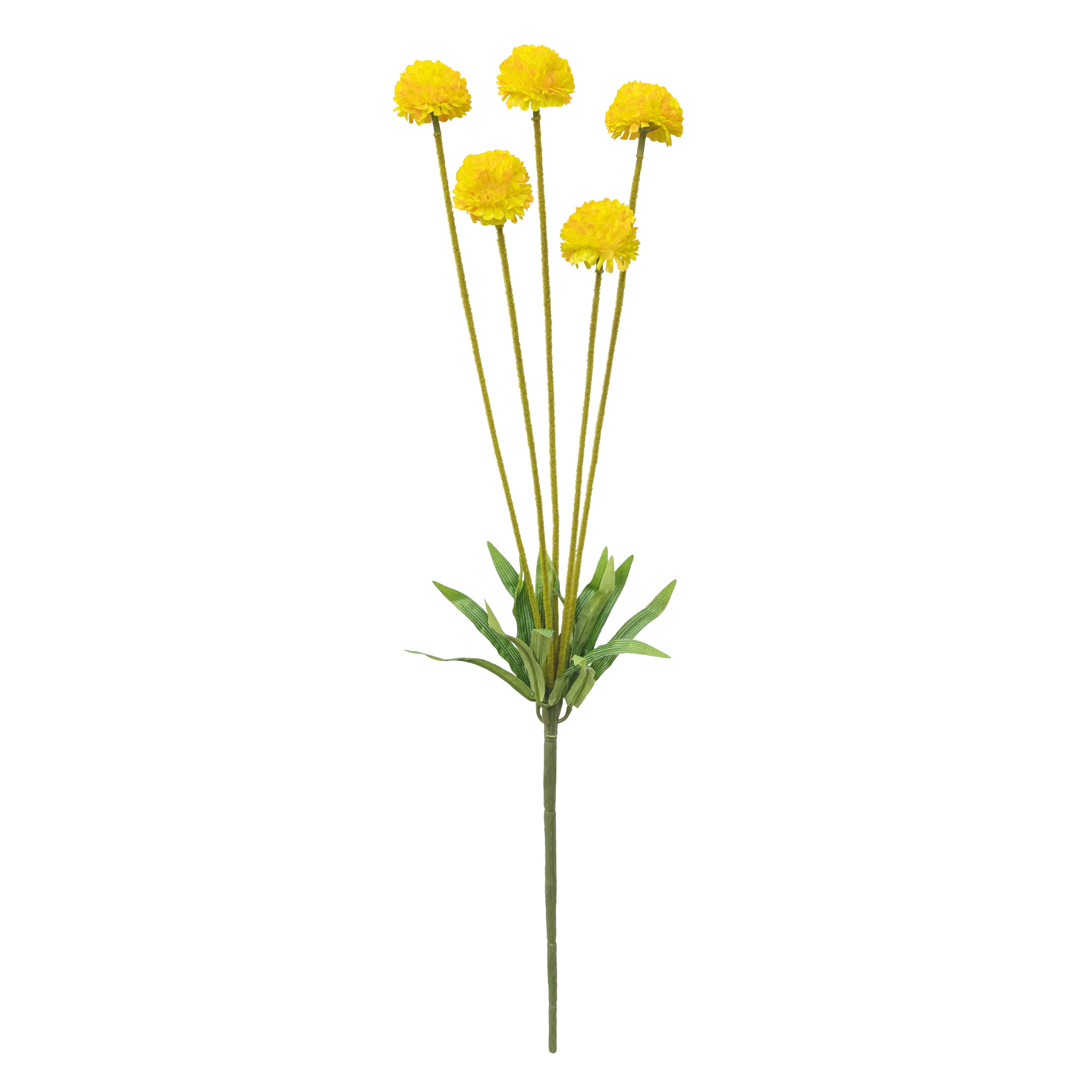 26-inch Artificial Silk Yellow 5 Heads Ball Mum Long Stem, for Indoor ...