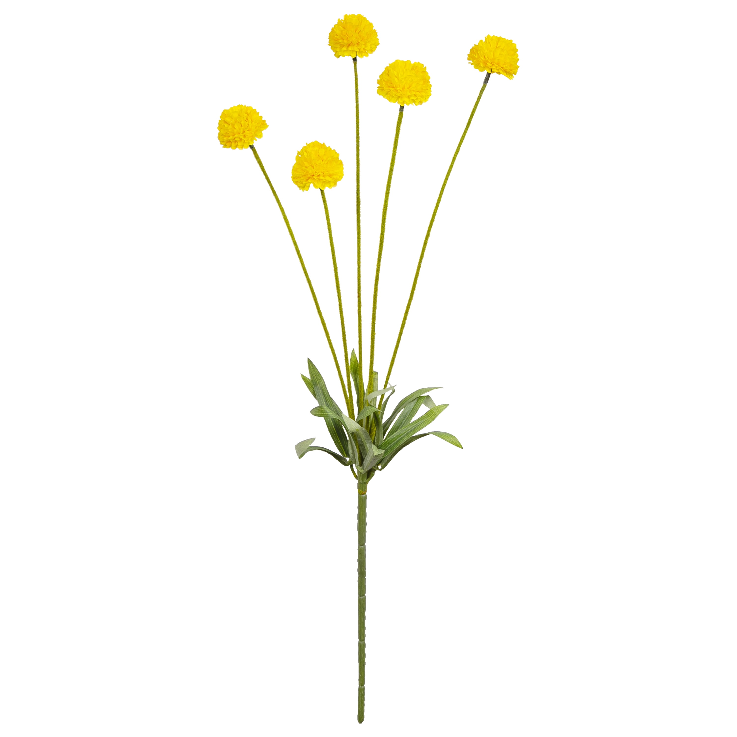 26-inch Artificial Silk Yellow 5 Heads Ball Mum Long Stem, for Indoor ...