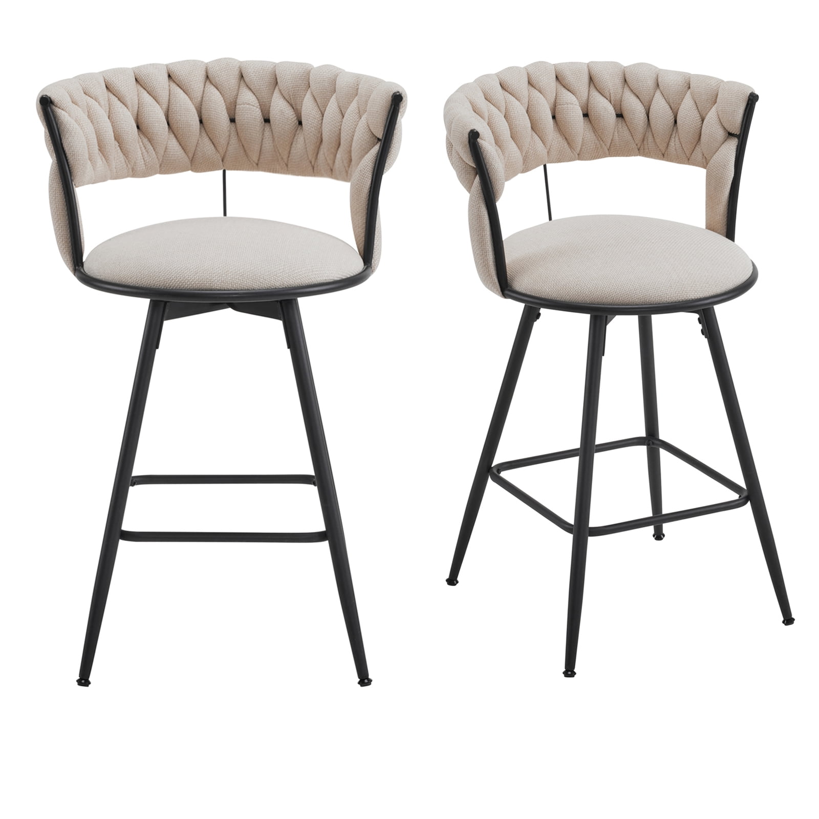 26 inch Bar Stool Set of 2, 360° Swivel Counter Barstool with Backrest ...