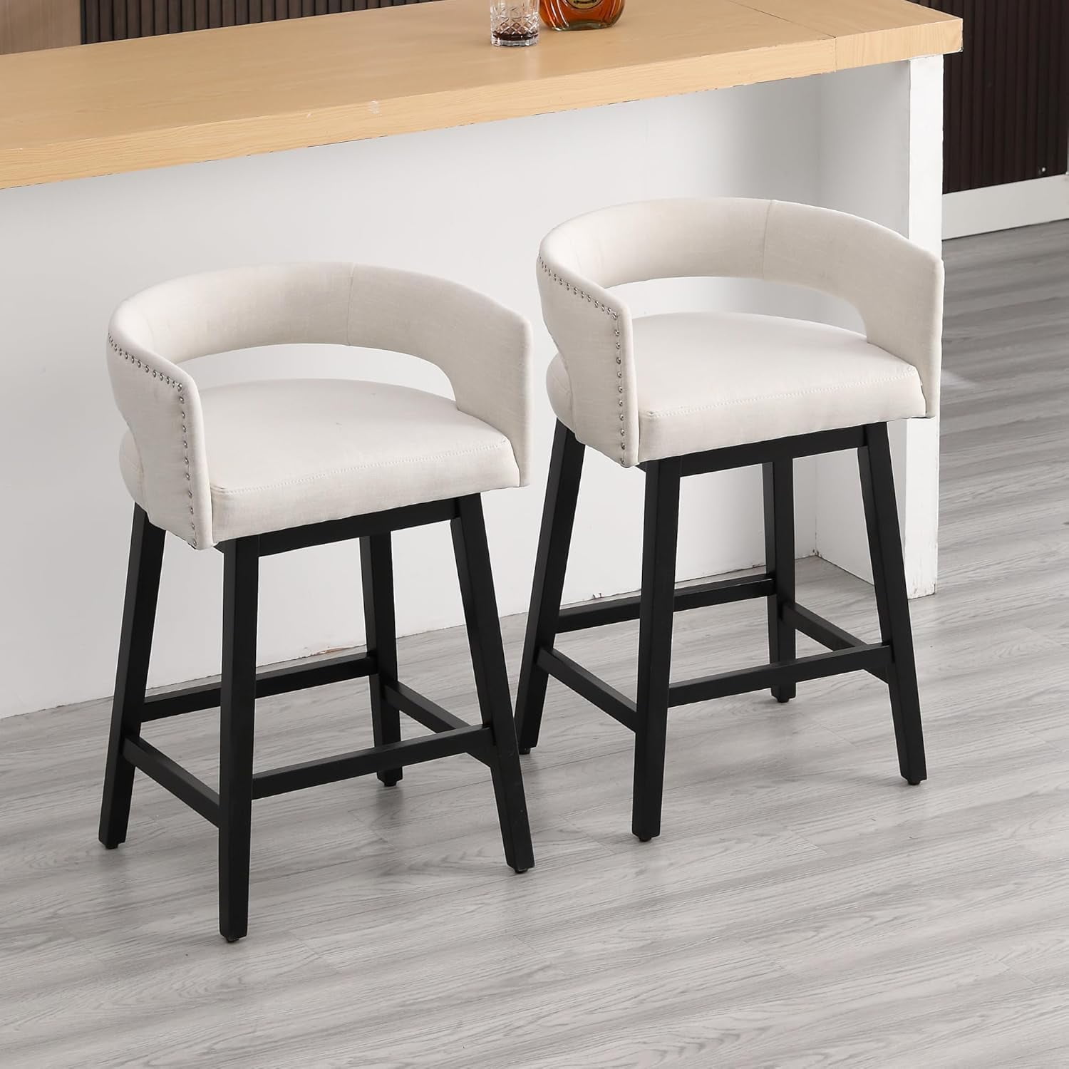 26-inch Bar Stools Set of 2 Farmhouse Counter Height Stools with Hollow ...