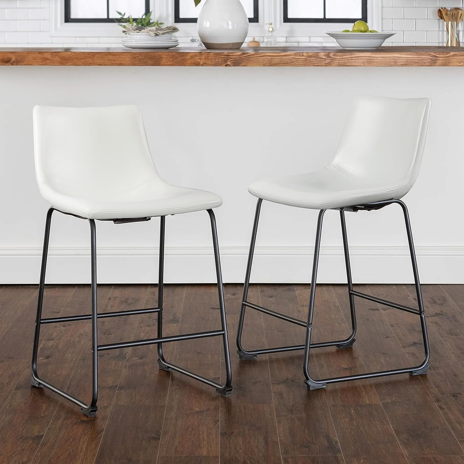 26 inch Bar Stools Set of 2, Modern Counter Height Bar Stools, Faux ...