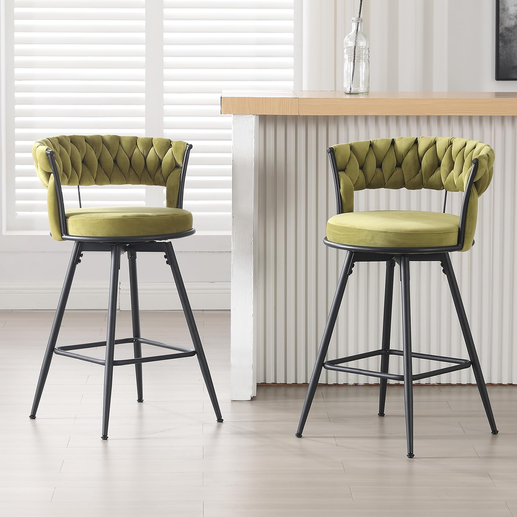 26 inch Bar Stools Set of 2, 360°Swivel Counter Stool with Backrest and ...