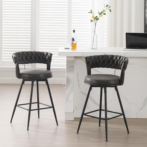 26 inch Bar Stools Set of 2, 360°Swivel Counter Stool with Backrest and ...