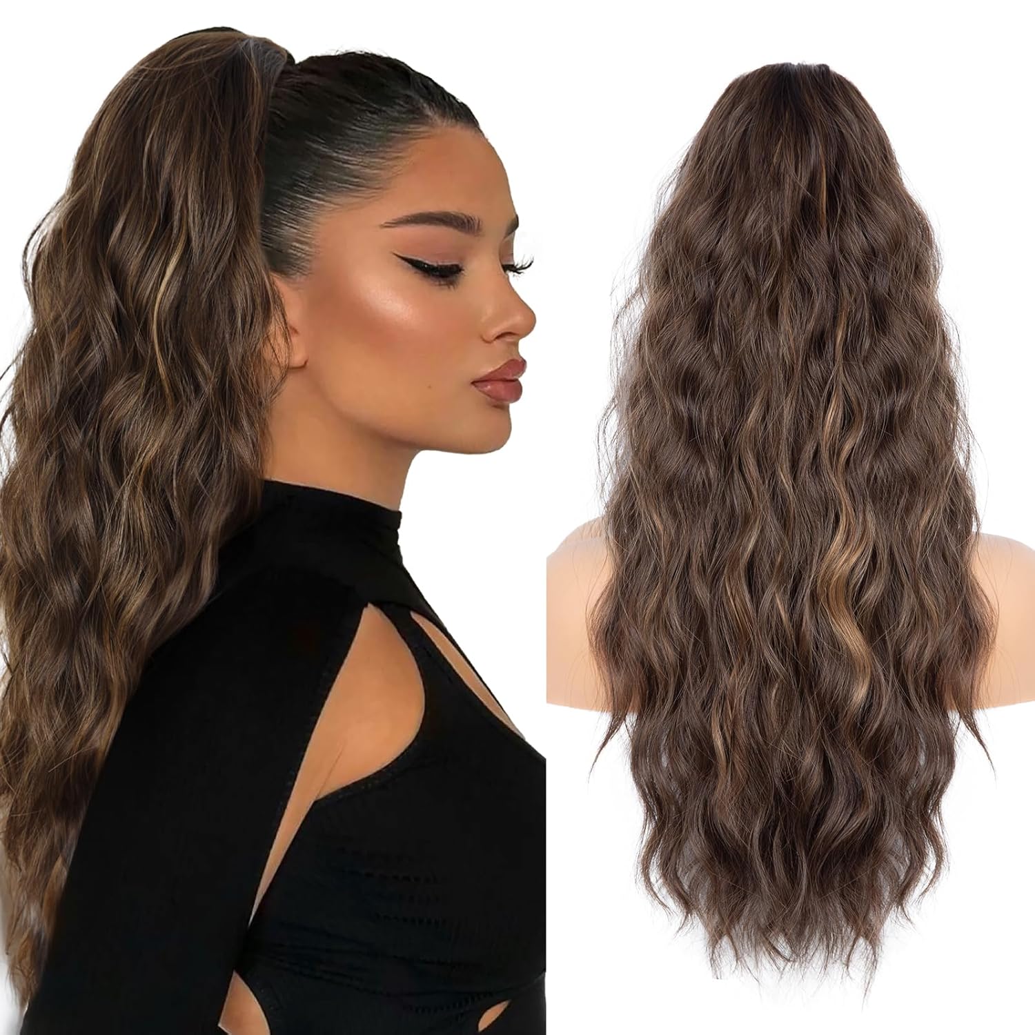 26 inch Black Ponytail Extension, Drawstring Ponytail for Women, Long ...