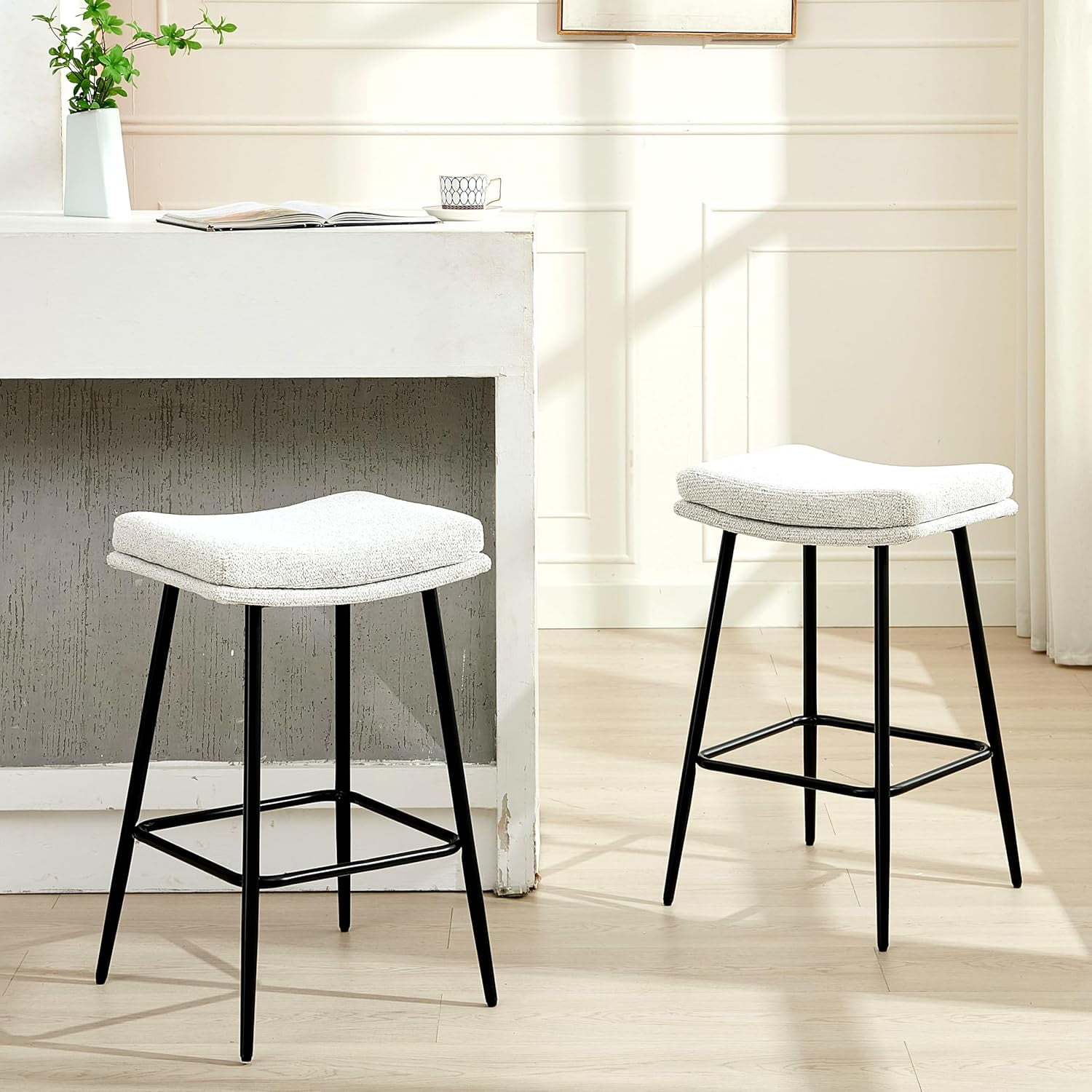 26 inch Counter Height Bar Stools Set of 2, Backless Saddle Bar Stools ...