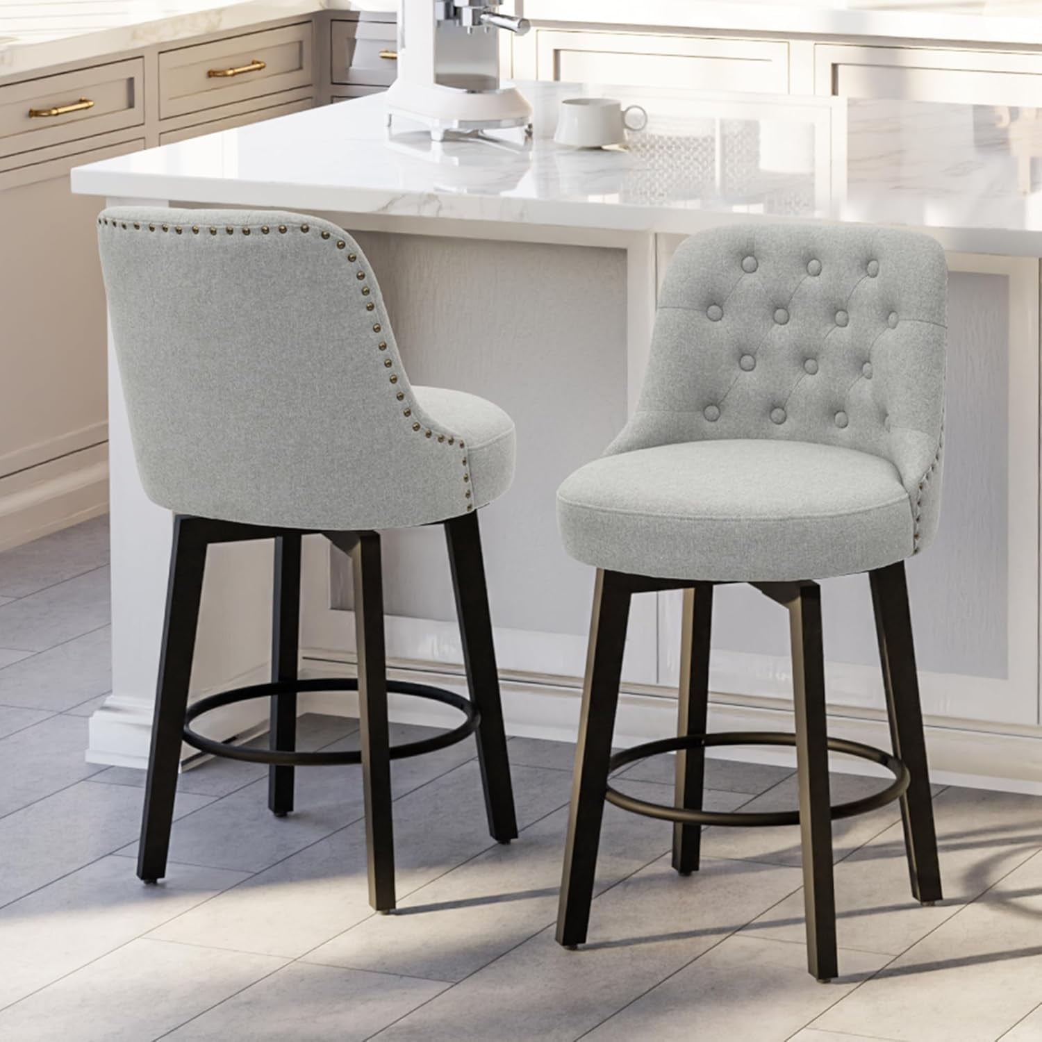 26 inch Counter Height Swivel Barstools with Back Linen Color ...