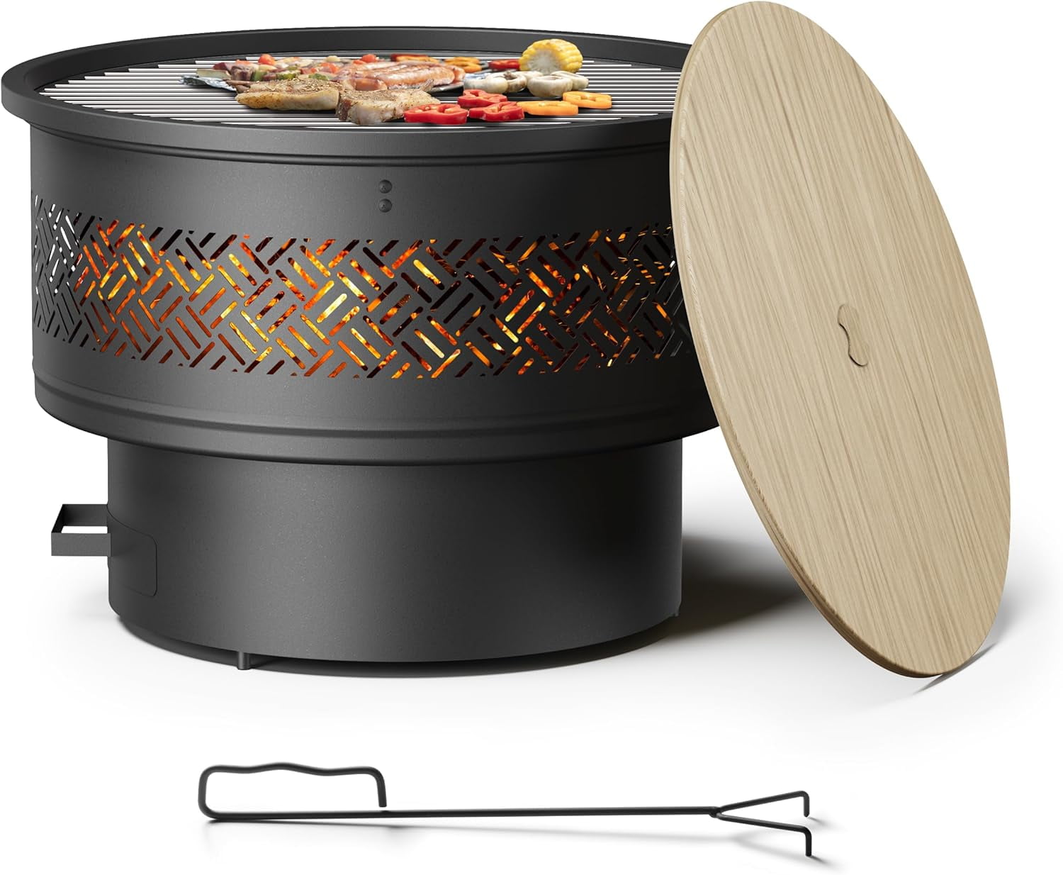 26 inch Fire Pit with Grill & Lid, for Outside Wood Burning Fire Pit ...