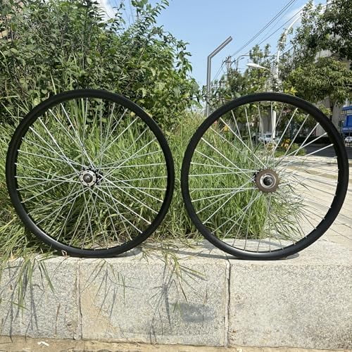 26 inch Heavy Duty Bicycle Wheels 10 Gauge 36 Spoke Wheelset with 18T Single Speed Freewheel ...