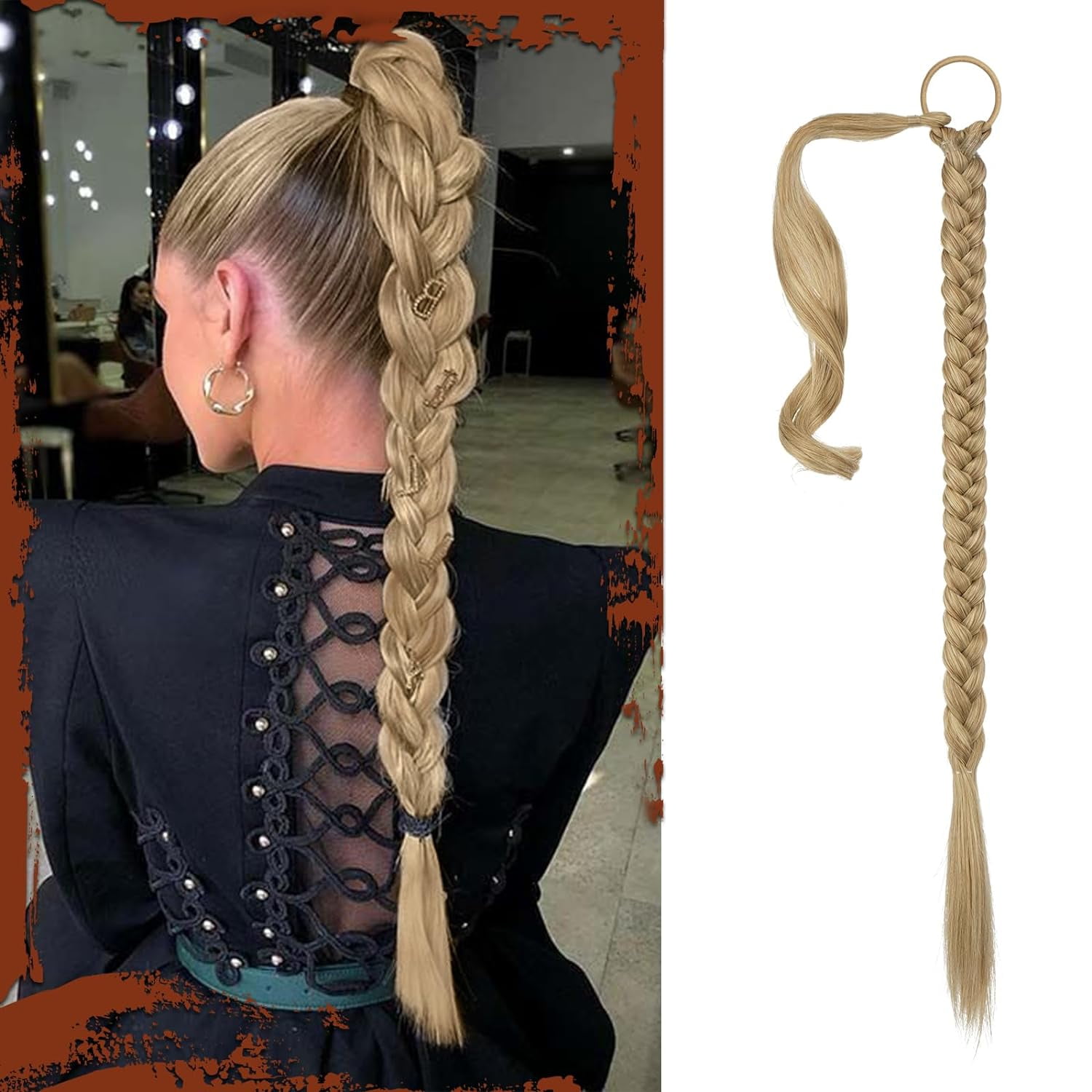 26 inch Long Braid Ponytail Extension with Hair Tie Straight Sleek Wrap ...