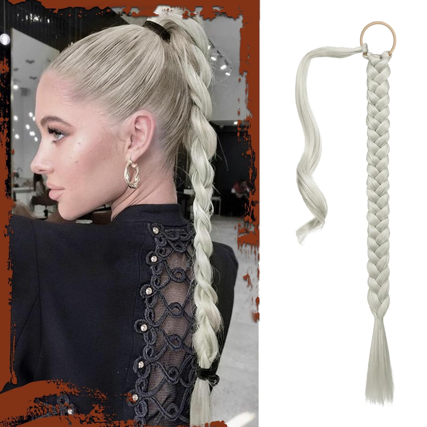 26 inch Long Braid Ponytail Extension with Hair Tie Straight Sleek Wrap ...