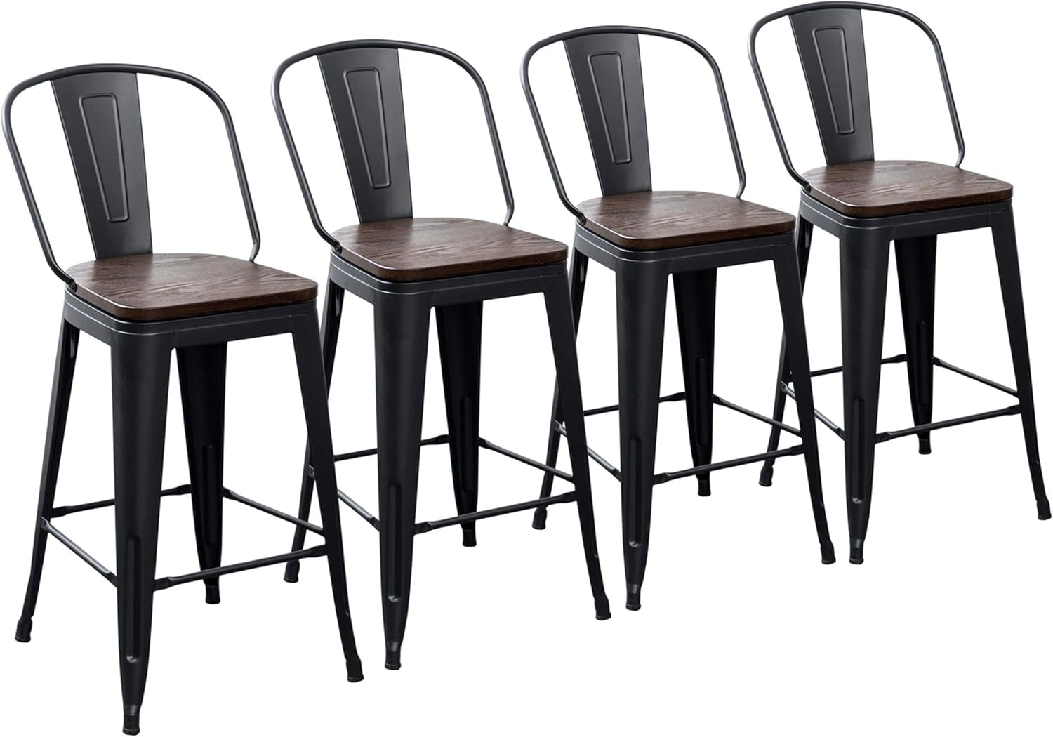 26 inch Metal Bar Stools Set of 4 High Back Counter Height Chairs ...