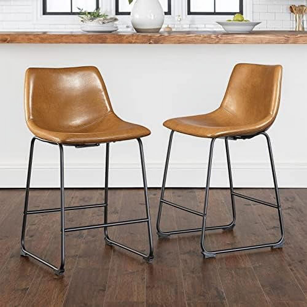 26 inch Stools Counter Height Stools Faux Leather Barstool with Back ...