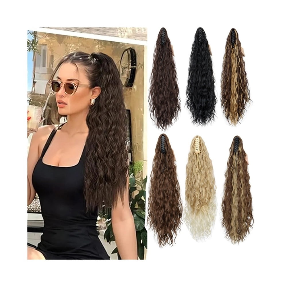26 inch Synthetic Ponytail Extension Long Water Wavy Claw Clip Ponytail ...