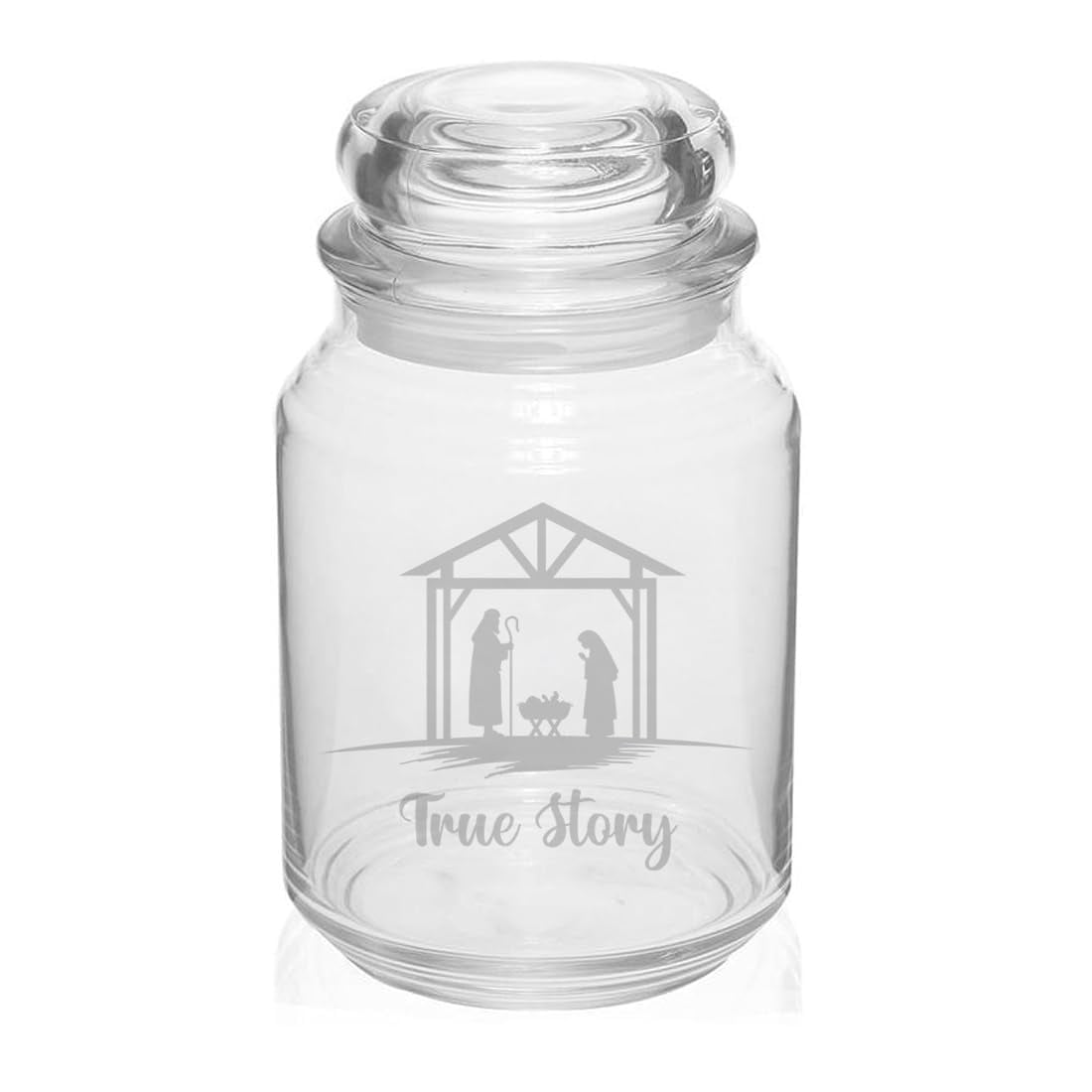 26 oz Glass Candy Jar Apothecary Storage Jar Gift True Story Nativity ...
