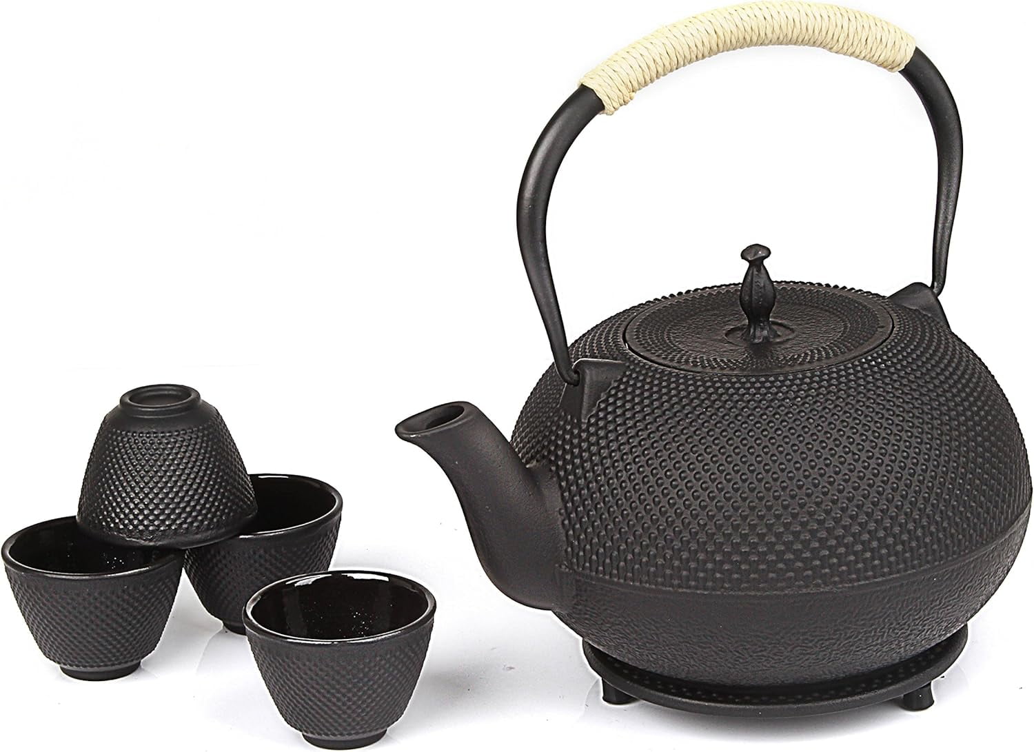 26 oz Japanese Cast Iron Pot Tea Set w/Trivet, Red - Walmart.com